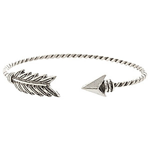 Artisan Owl Arrow Cuff Feather Bracelet - Silver Tone