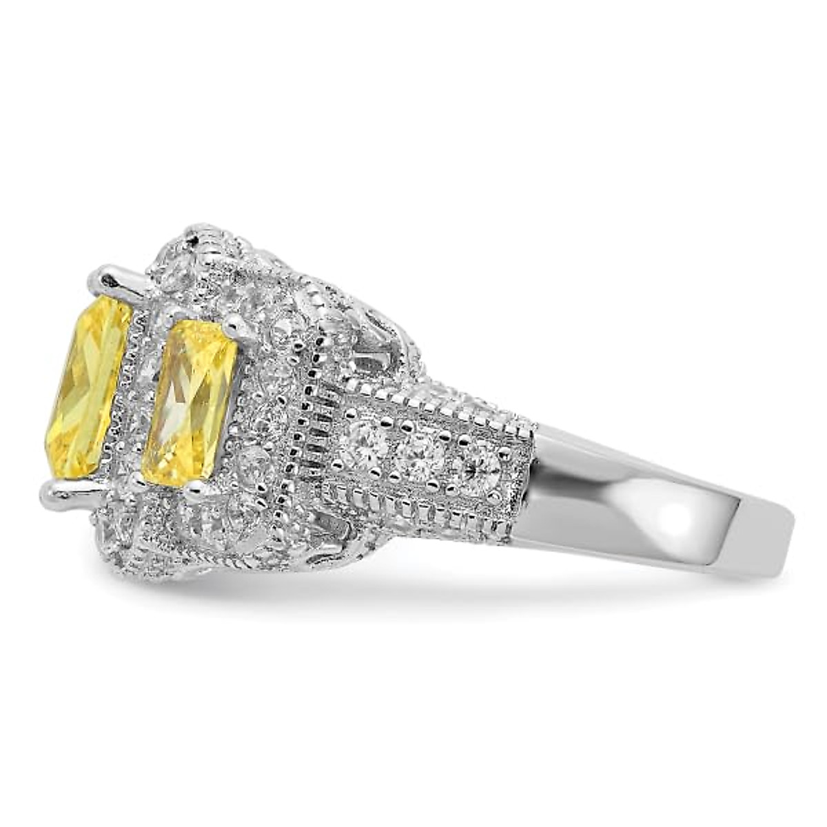 IceCarats 925 Sterling Silver Yellow Radiant Cut White Cubic Zirconia CZ 3 Stone Statement Ring Size 6