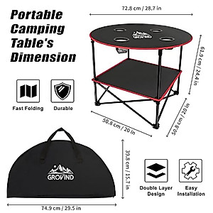 Grovind Portable Camping Table, Outdoor Beach Tables for Sand Foldable Picnic Table with 4 Cup Holders & Carry Bag, Lightweight Waterproof Canvas Tables for Outside, Fishing, Hiking, Tailgating