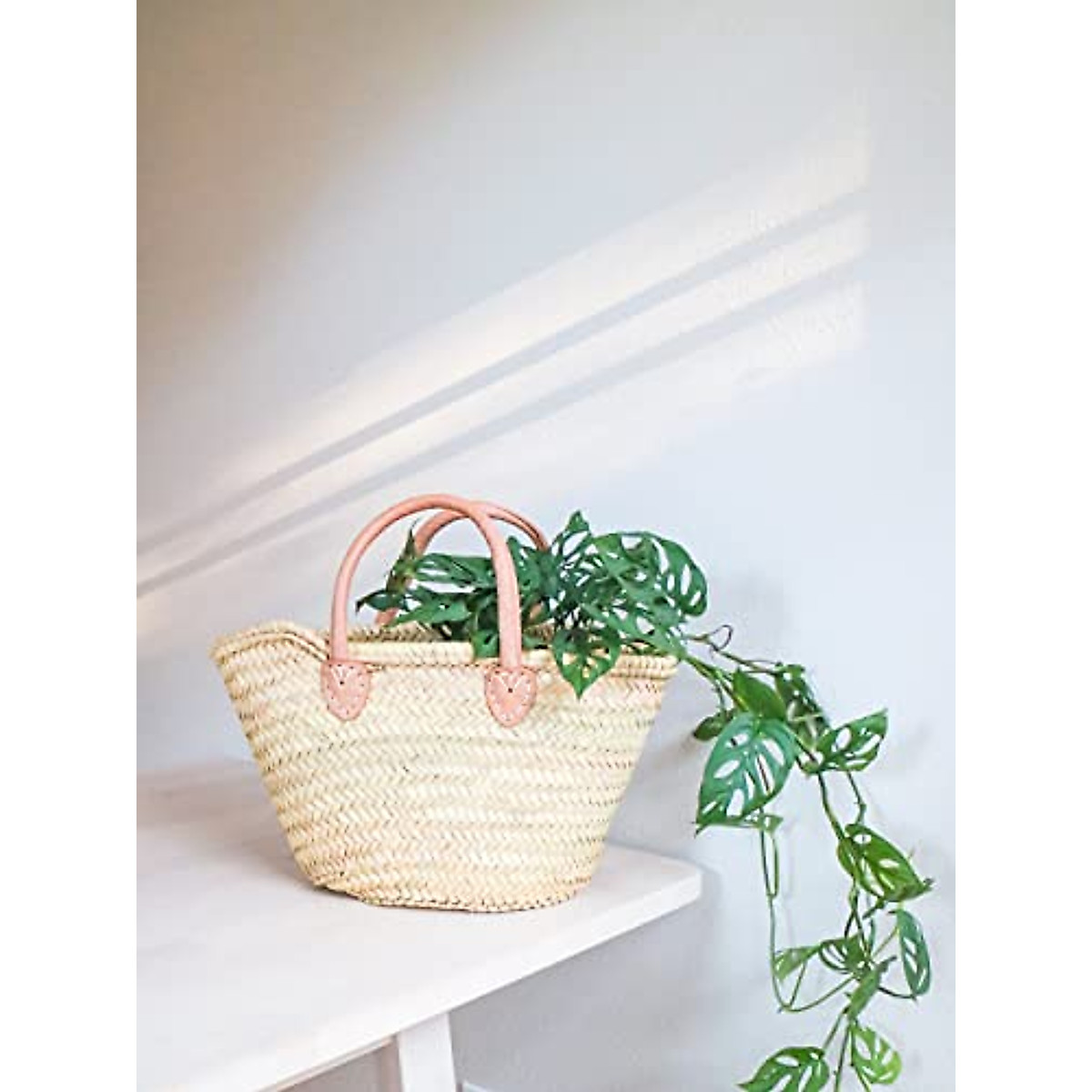 French Market Basket Bag | Handmade Moroccan Seagrass Baskets - Small (14x7) | Wicker Basket for Beach, Laundry, Toy, Blanket, Storage, Baby, or Picnic