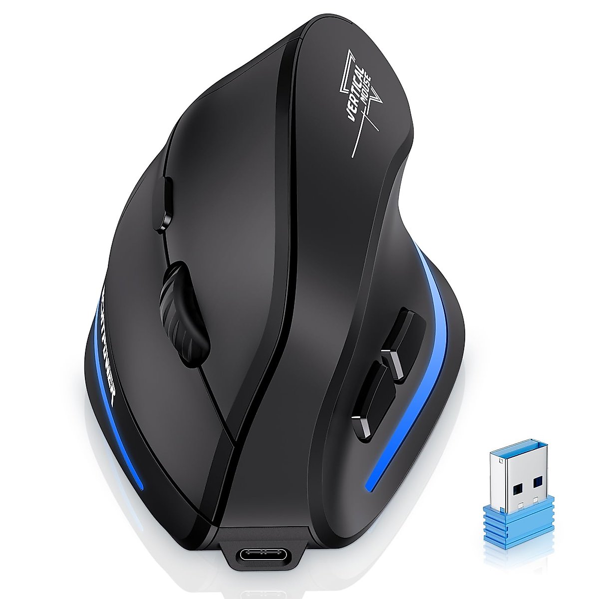 ECHTPower Wireless Bluetooth Mouse, Ergonomic Mouse with LED Light, Tri-Mode BT5.0+BT5.0+2.4GHz, Vertical Mouse Adjustable DPI 2400/1600/1000, Rechargeable Mice for PC, Laptop, Mac, Windows