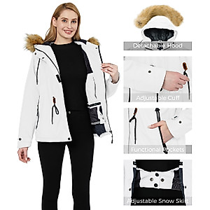 wantdo Women's Waterproof Snowboarding Jacket Hooded Fleece Winter Coats Outwear White M