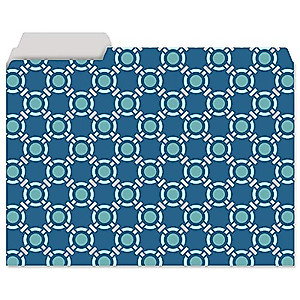 Coastal Blues File Folder Value Pack - Set of 24 File Folders with Staggered Tabs, 6 Designs, Graphic Geometric Print, Office Supplies, Letter Size,  9 ½  x 11 ¾ Inches