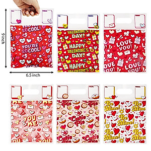 JOYIN 48 Pcs Valentine’s Day Sealing Gift Bag with Handles, Candy Bag with 6 Designs for Kids Party Favor, Classroom Exchange Prizes, Valentine’s Goodie Bags