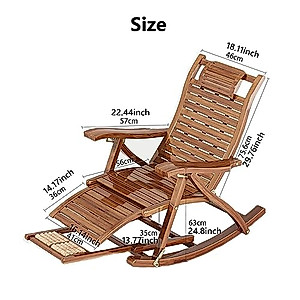 LEIYTFE Garden Bamboo Rocking Chair Folding Reclining Patio Chairs Adjustable Back Balcony Lounge Chair with Foot Massage,Upholstered Rocker Chair for Elderly (Color : Gray, Size : Log)