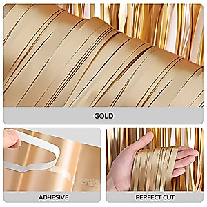 2 Pack 3.3 ft x 9.8 ft Foil Curtains Metallic Fringe Curtains Shimmer Curtain Photo Backdrop for Halloween Christmas Birthday Party Wedding Deco (Pale Gold)
