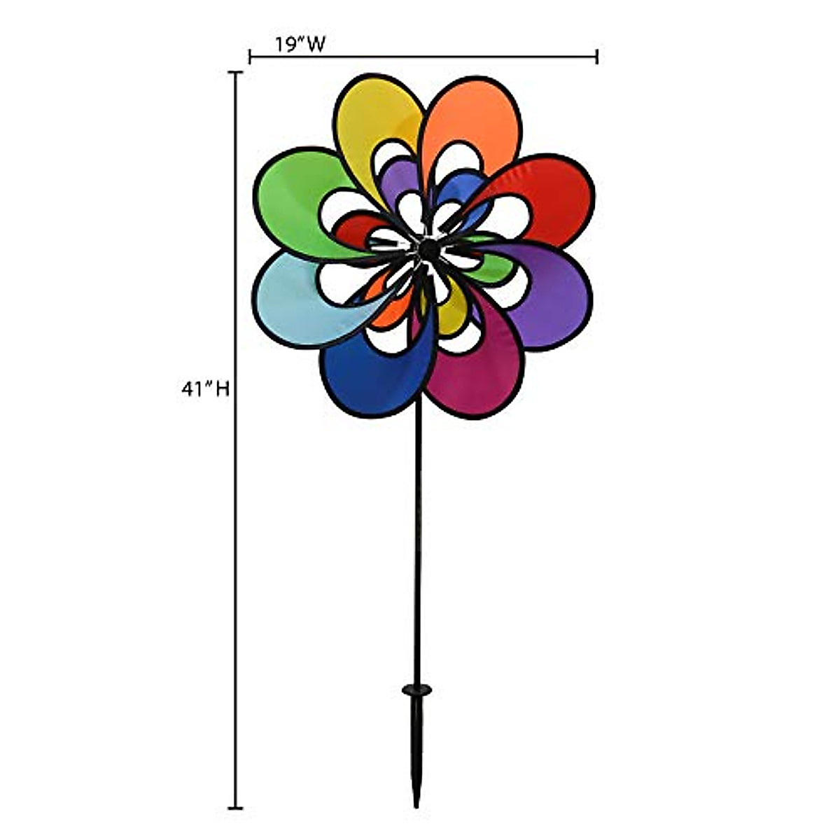 In the Breeze Spectrum Double Windee Wheelz - Ground Stake Included - Colorful Flower Spinner for Your Yard and Garden,2723