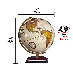 Replogle Andorra Globe, 12" Desktop World Globe, Raised Relief, Up-to-date Cartography, Smart Intelli-enabled World Map, Made in the USA, Antique