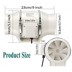 Nalle Inline Duct Fan 50W 280 CFM Ventilation Exhaust Blower Fans 4 Inch Duct Fan Efficient Quiet Copper Motor for Ducting Vents Bathroom Kitchen Grow Tents Hydroponics