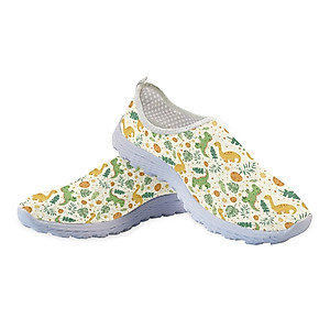 MARSVOVO Yellow Slip On Walking Shoes for Women Fashion Mesh Comfortable Sneakers Lightweight Breathable Air Knitted Non Slip Tennis Running Athletic Gym Sports Yoga Travel Shoes,Dinosaur,Size 9.5 US