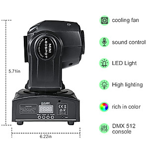 LED Moving Head Light 30W DJ Lights Stage Lighting with 8 GOBO 15 Color by DMX and Sound Activated Control Spotlight for Disco Party Wedding Church Live Show KTV Club...
