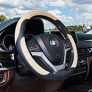 Achiou Steering Wheel Cover Microfiber Leather and Viscose, Breathable Mesh Universal 14.5-15 inch, Refreshing and Comfortable
