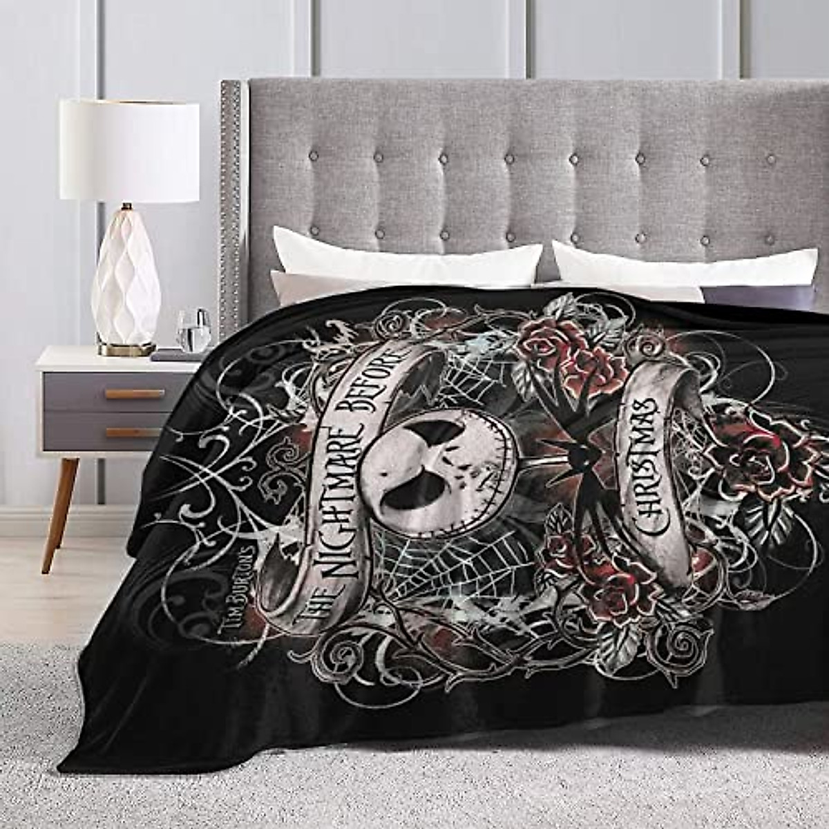 Nightmare Christmas Blanket for All Season Super Cozy Soft 350gsm Flannel Fleece Plush Throw Blankets Features Jack & Sally for Home Couch, Bed, Sofa, Camping and Traveling 60"X50"