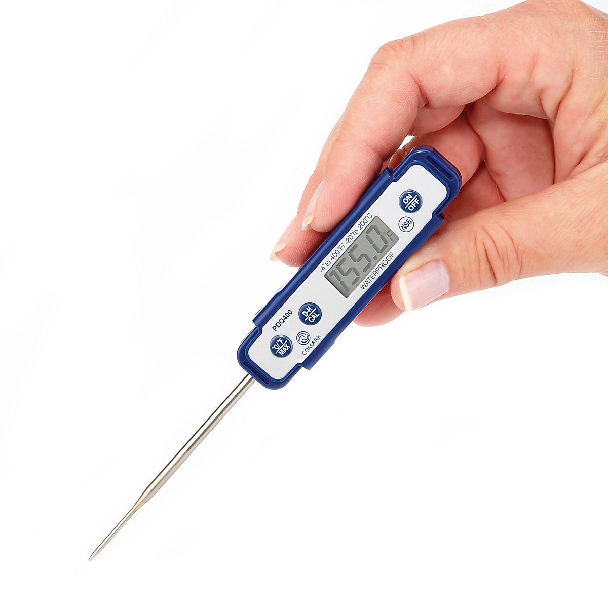 Comark PDQ400 Waterproof Pen Style Digital Food Thermometer with Max Hold to Prove The Rinse Temperature of Commercial Dishwashers, Blue