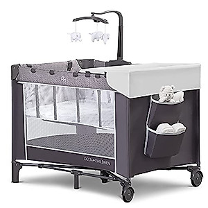 Delta Children LX Deluxe Portable Baby Play Yard With Removable Bassinet and Changing Table, Eclipse