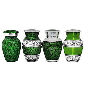Green Keepsake Urns - Small Urns for Human Ashes Set of 4 with Premium Box & Bags - Handcrafted Green Urns - Mini Cremation Urns for Ashes Adults Male & Female - A Lasting Tribute to Your Loved One