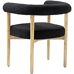 Meridian Furniture 561Black-C Hyatt Collection Mid-Century Modern Dining Chair with Solid Wood Natural Finish, Rich Black Boucle Fabric, 26.5" W x 22" D x 28" H, Black