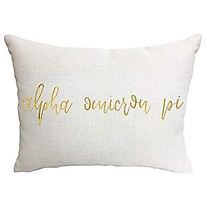 Sorority Shop Alpha Omicron Pi Pillow – Gold Script Design, 12" x 16" Lumbar Pillow Sorority