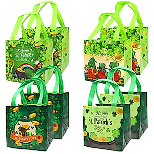 PARSUP 8PCS St Patricks Day Reusable Gift Bags, Irish Treat Bags with Handles, Saint Patrick's Day Party Bags, Multifunctional Non-Woven Bags for Gifts Wrapping, Irish Party Supplies, 8"×8"×6"