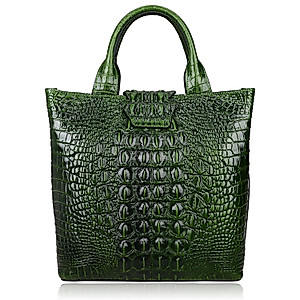 PIJUSHI Designer Top Handle Satchel Handbags for Women Crocodile Handbag and Purse Leather Tote Bags (6061 Green)