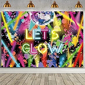 AIBIIN 7x5ft Neon Glow Birthday Party Backdrop Glow in The Dark Photo Background Colorful Graffiti Splatter Let's Glow Crazy Party Decorations Supplies Backdrop Banner Photo Booth Studio Props