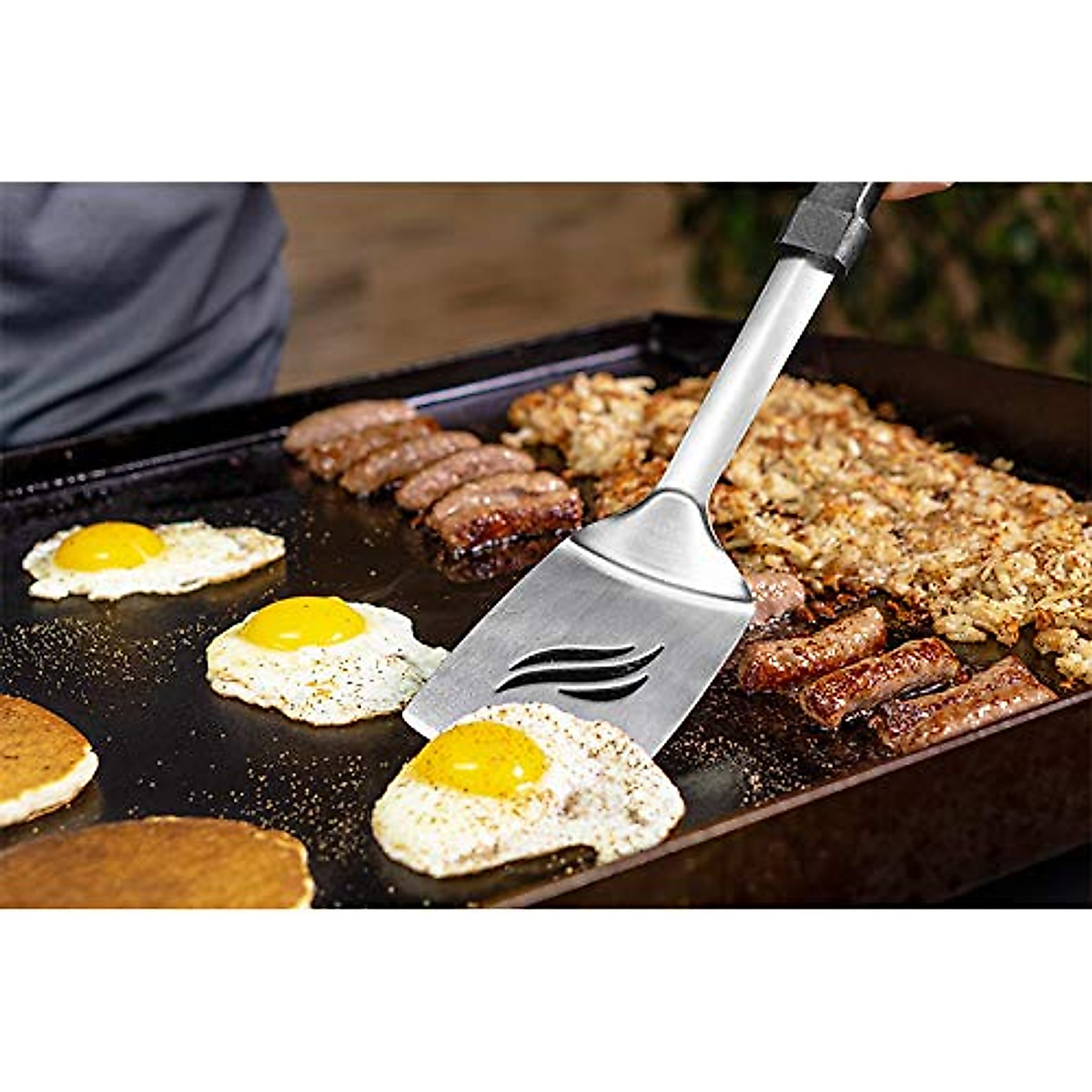 Blackstone 5051 Griddle Accessories Set Heat Resistant 6 Piece Stainless Steel Outdoor Indoor Grilling Utensils Hibachi Tools Kit-16, 16 Inch Tongs, Fork, 16” Ladle, 2 Extra-Long Spatula