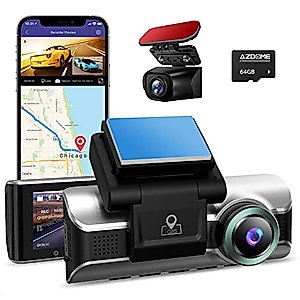 AZDOME 4K Dual Dash Cam, Built in WiFi GPS, with 64GB Card, Front 4K and Rear 1080P Car Dashboard Camera Recorder, 3.19" IPS, Night Vision, Capacitor, Parking Mode, Support 256GB Max M550-2CH