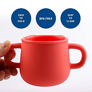 BLUE GINKGO Silicone Toddler Cups - Open Cup for Baby with Handles | Made in Korea | 8oz Training Open Cups for Toddlers 1-3 (Coral)