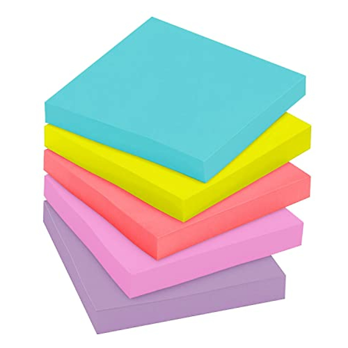 Post-it Super Sticky Notes, 3x3 in, 5 Pads, 2x the Sticking Power, Supernova Neons, Recyclable (654-5SSMIA)