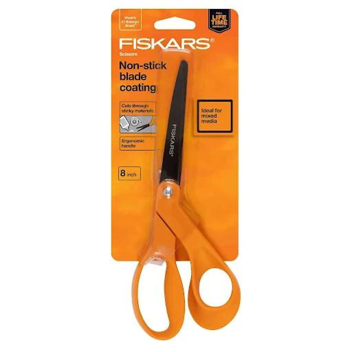 Fiskars Non-Stick Bent Handle Right Handed Pointed Scissors, 8 Inches, Orange