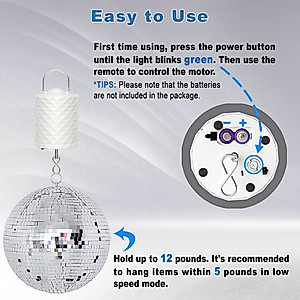 OMCCHK Disco Ball Motor with Remote & Timing,3 Rotating Speed Battery Operated Spinner,2 Way Direction Electric Slow Wind Spinner for Chime Mirror Baby Crib Mobile Hanging Ornament Powered