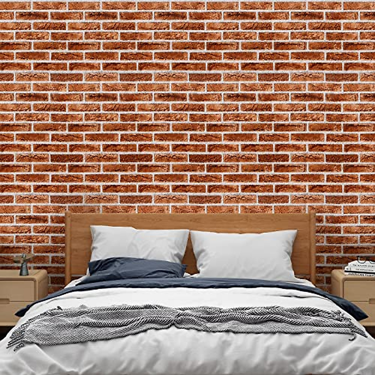 bofeifs Brick Wallpaper Peel and Sbofeifs Brick Wallpaper Peel and Stick Decorative Paper Self-Adhesive Sticker for Home Apartment Wall Fireplace Christmas Decor（Red） 17.7 x 118 inches