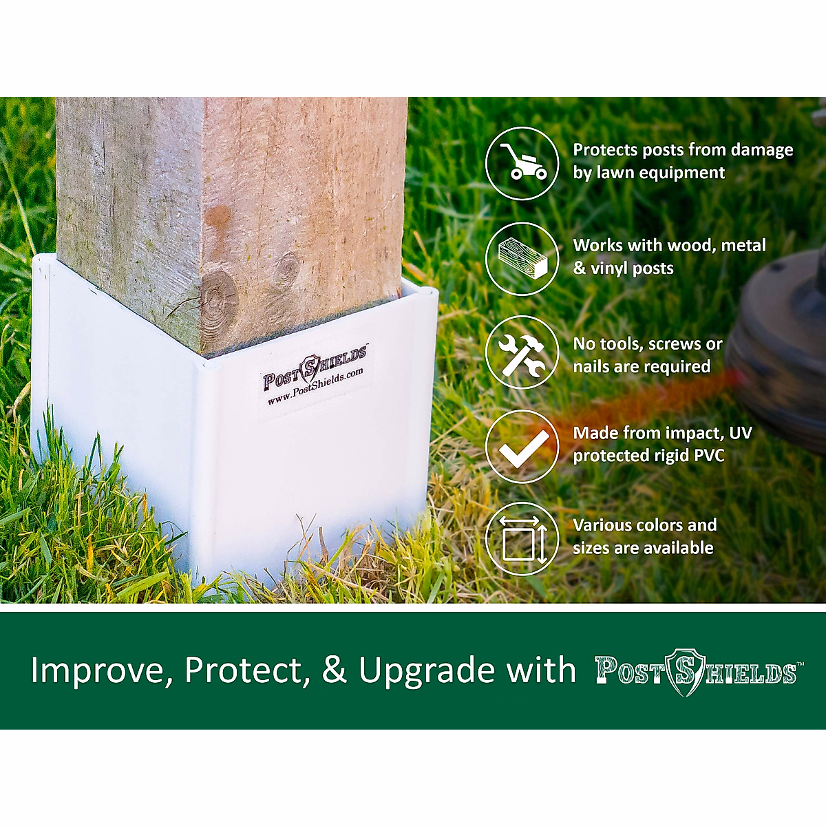 Post Shields Post Protector 6x6 (5.5"x5.5") - 6" H - Protects Your Mailbox, Deck & Fence Posts from Damage by Lawn Maintenance Equipment - Fits Wood & Metal Posts - No Tools, Screws or Nails Needed