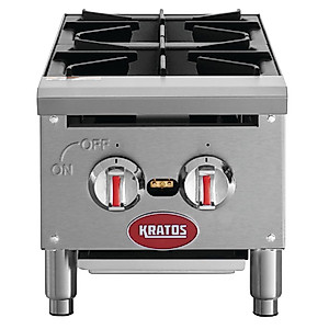 Kratos Commercial Countertop Gas Range - 2 Burners, 50,000 Total BTU, Field Convertible to Liquid Propane, 12" W (29Y-070)