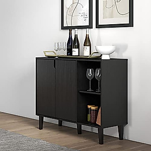 Panana Accent Sideboard Buffet Serving Cabinet with 2 Doors and Shelves Storage Cabinet White Coffee Bar Cabinet for Kitchen Dinning Room Living Room (41.81 inch, Black)