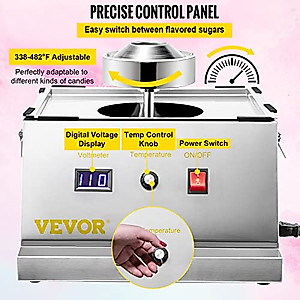 VEVOR Electric Cotton Candy Machine, 19.7-inch Stainless Steel Bowl, 1050W Candy Floss Maker with 338-482℉ Adjustable Temperature, Cover and Sugar Scoop Included, Perfect for Family Party, Silver