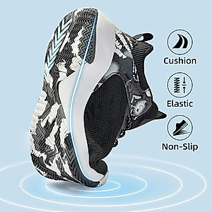 Slow Man High Top Men's Basketball Shoes Breathable Non-Slip Outdoor Running Shoes Cushioned Fitness Shoes Gym White/Black