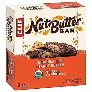 CLIF Nut Butter Bar - Chocolate Peanut Butter - Filled Energy Bars - Non-GMO - USDA Organic - Plant-Based - Low Glycemic - 1.76 oz. (5 Pack)