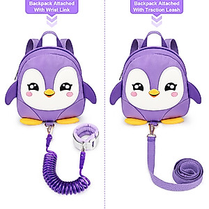 Accmor Toddler Harness Backpack Leash, Cute Penguin Kid Backpacks with Anti Lost Wrist Link, Mini Child Backpack Harness Leashes Walking Wristband Rope Travel Bag Harness Rein for Baby Girls (Purple)