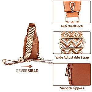 Chest Bag Sling Bag for Women, Small Crossbody PU Leather Satchel Daypack for Lady Shopping Travel Fashion Shoulder Strap (Brown)
