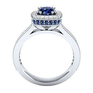Demira Jewels 0.10 cttw Diamond Solid 14k White Gold Wedding Engagement Ring W/Simulated Blue Sapphire 8