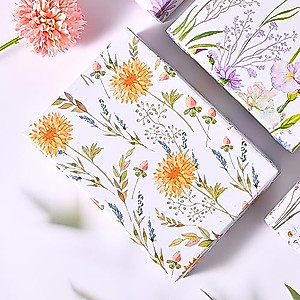 Sikiweiter Floral Wrapping Paper - Floral Gift Wrap for Wedding Mothers Day Birthday, 8 Sheets Wildflower Wrapping Paper, 19.7 x 27.6 Inches Per Sheet