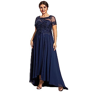 Ever-Pretty Women's Custom Plus Size Elegant Round Neck Embroidered Floor-Length A Line Formal Dresses Navy Blue US26