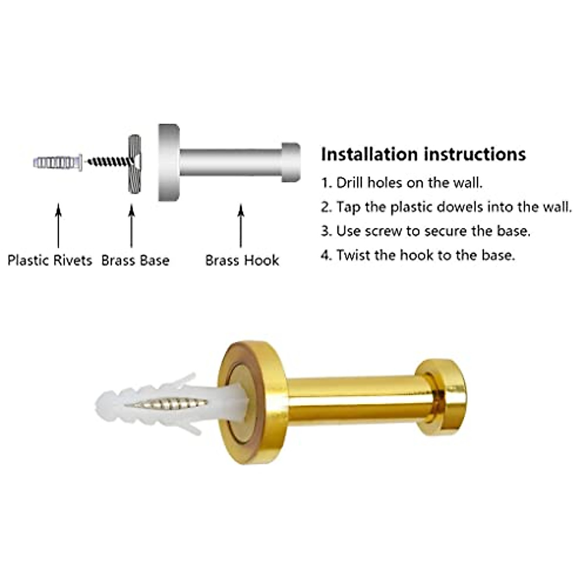 eForwish Robe Towel Hook Gold, Simple Brass Bathroom Robe Hook,Hand Towel Holder,Heavy Duty Clothes Hanger for Wall or Cloakroom,2 of Pack