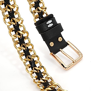 YeeHeen Leather Chain Belts Womens Metal Waist Belts Adjustable Waist Chain for Dress Plus Size 135CM Gold