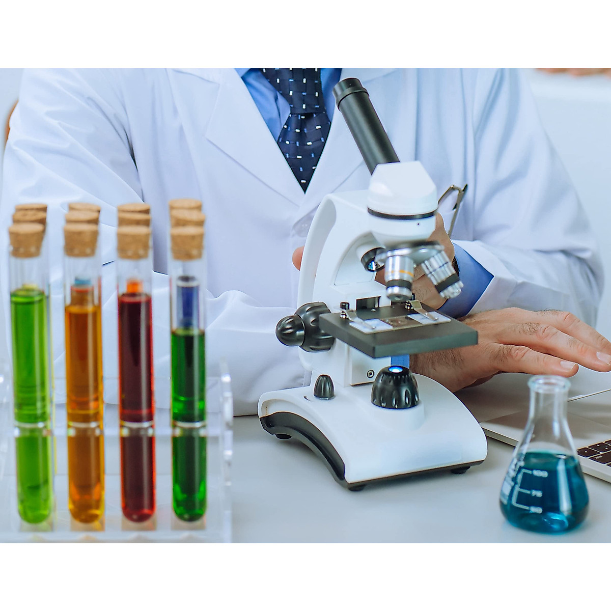 HOIGON 5 Pack 50 Holes Plastic Test Tube Rack, Detachable Lab Test Tube Rack Holder for 13/16 mm Tubes, Light Blue