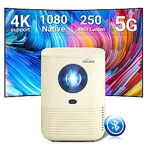 Hasatek Projector,Portable Projector, Beige,Mini Projector with WiFi and Bluetooth,Outdoor Projector 4k for Movies Night,Native 1080p HD,10W Speaker,150 Inch Picture,Home Entertainment