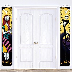 Vohado The Nightmare Before Christmas Porch Banner Jack Skellington Birthday Party Decorations Welcome Halloween Door Sign for Home Outdoor Indoor Holiday Party Decor (Pattern-A)