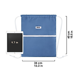 WANDF Drawstring Backpack String Bag Sackpack Cinch Water Resistant Nylon for Sport Yoga Gym Shopping (Dark Blue)