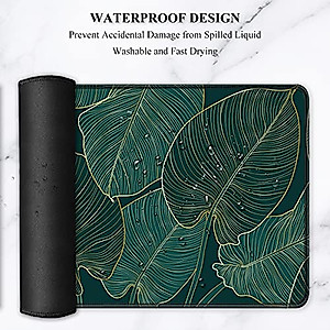 Auhoahsil Extended Mouse Pad, XXL Gaming Mouse Pads, Large Big Mousepad Laptop Computer Keyboard Mat Desk Pad with Non-Slip Base Stitched Edge for Gaming Office, 35.5 x 15.7 inch, Tropical Leaves